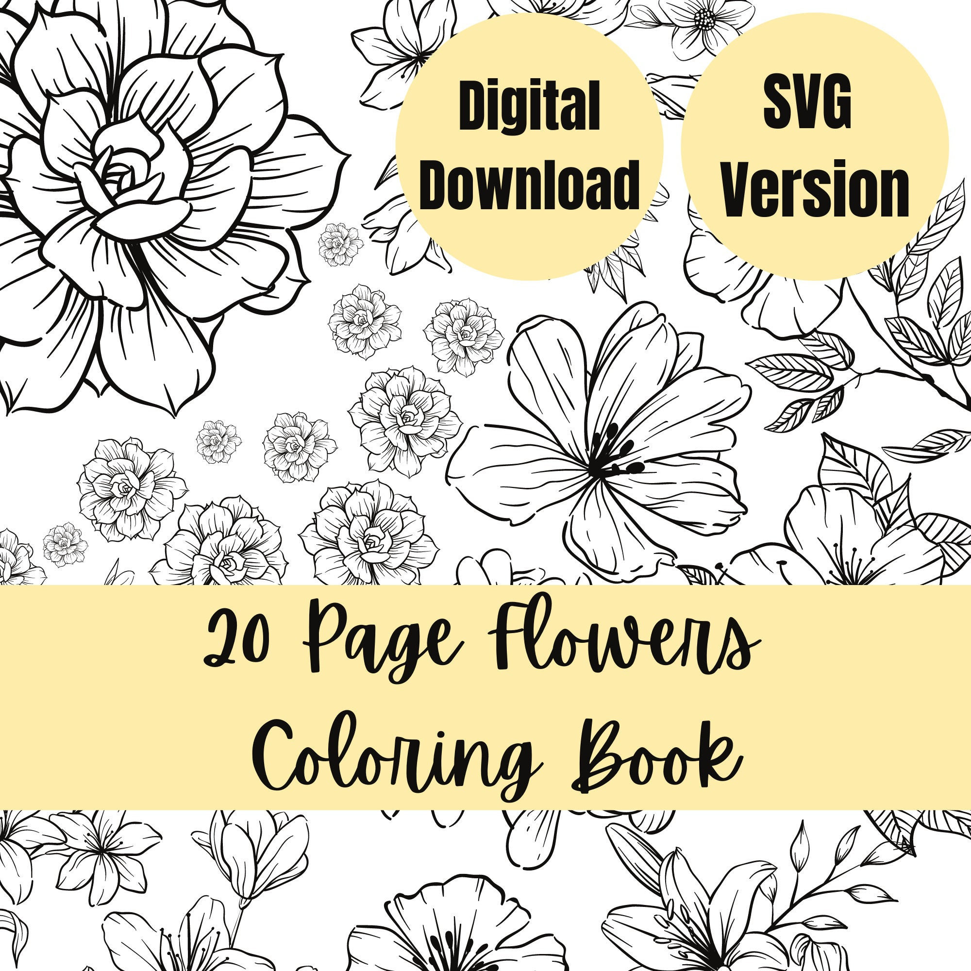 Flowers Set 20 Pages Digital Download SVG Version Printable Coloring ...