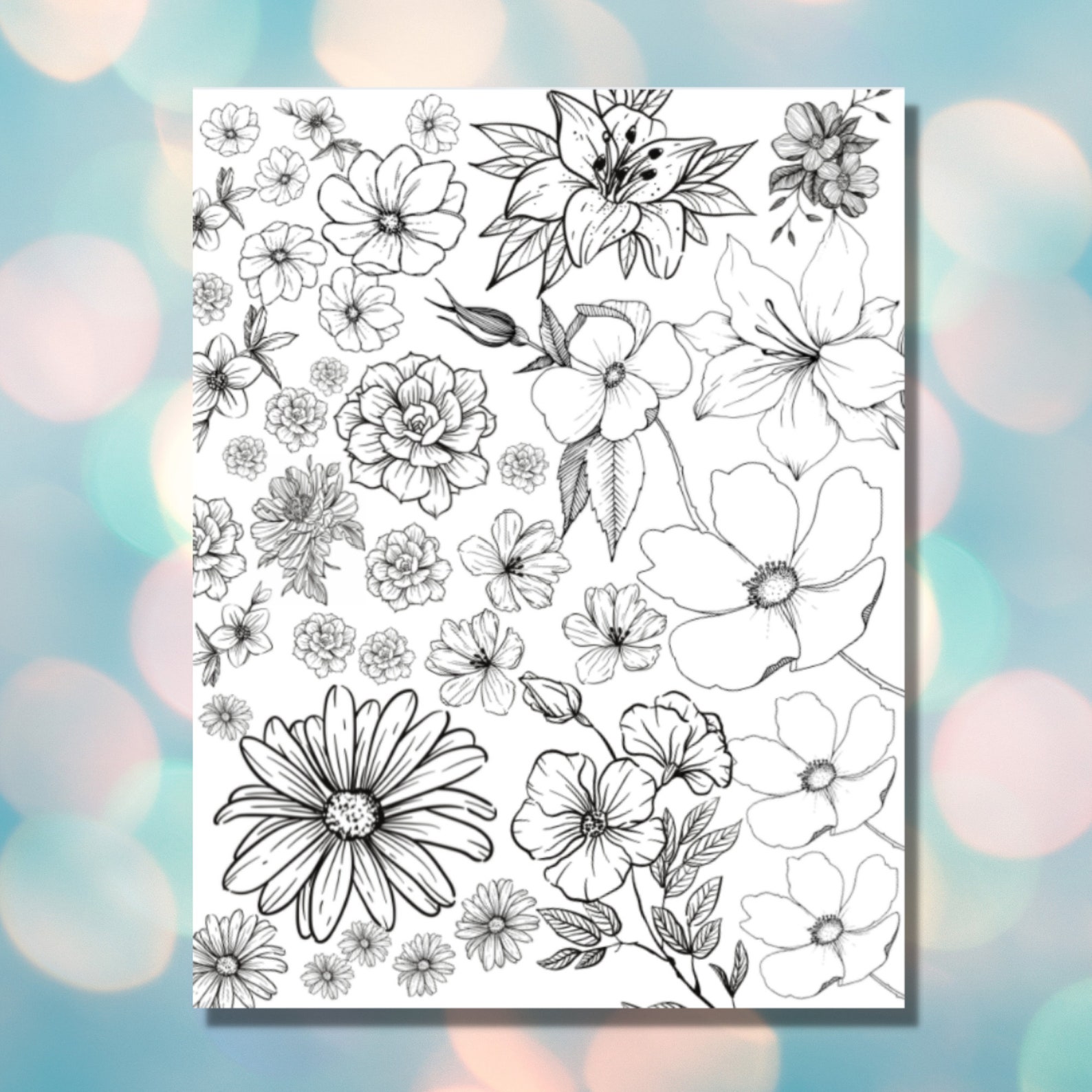 Flowers Coloring Book 40 Pages 4 Ten Page Books Digital Download ...