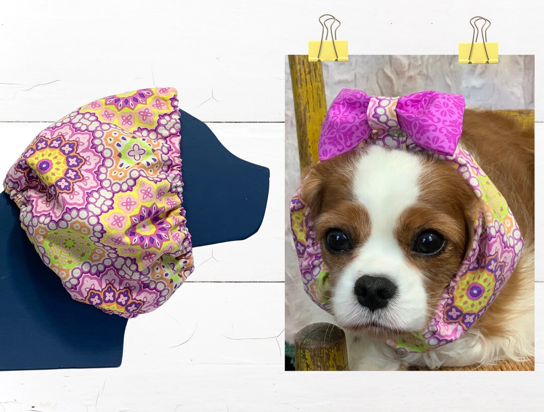LAST ONE: Purple MEDALLION Adjustable Dog Snood Protect Ears While ...