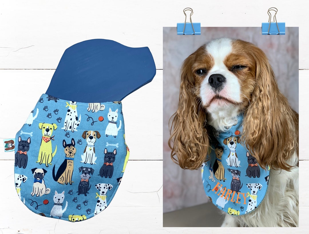 Reversible Dog Bib Slips on Collar BLUE DOG PARTY Bib: Dog Drool Bibs ...