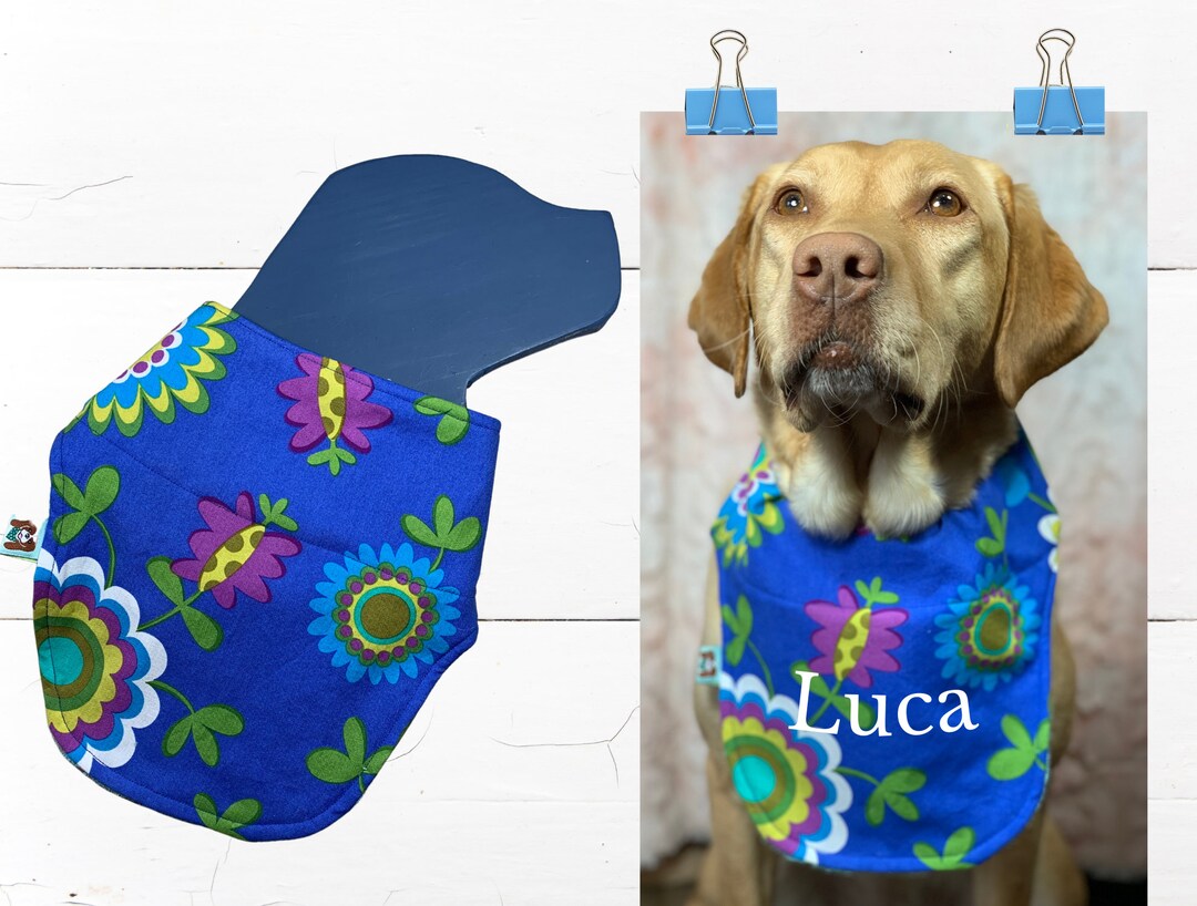 Reversible Dog Bib Slips on Collar- BRIGHT BLUE FLOWER Bib: Dog Drool ...