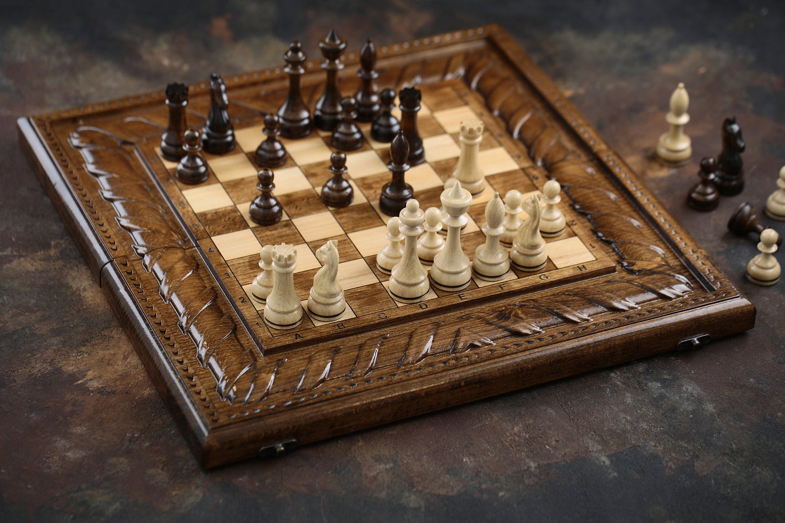 Wooden Chess Set, Carved Chess Board, Personalized Chess Set, Premium ...