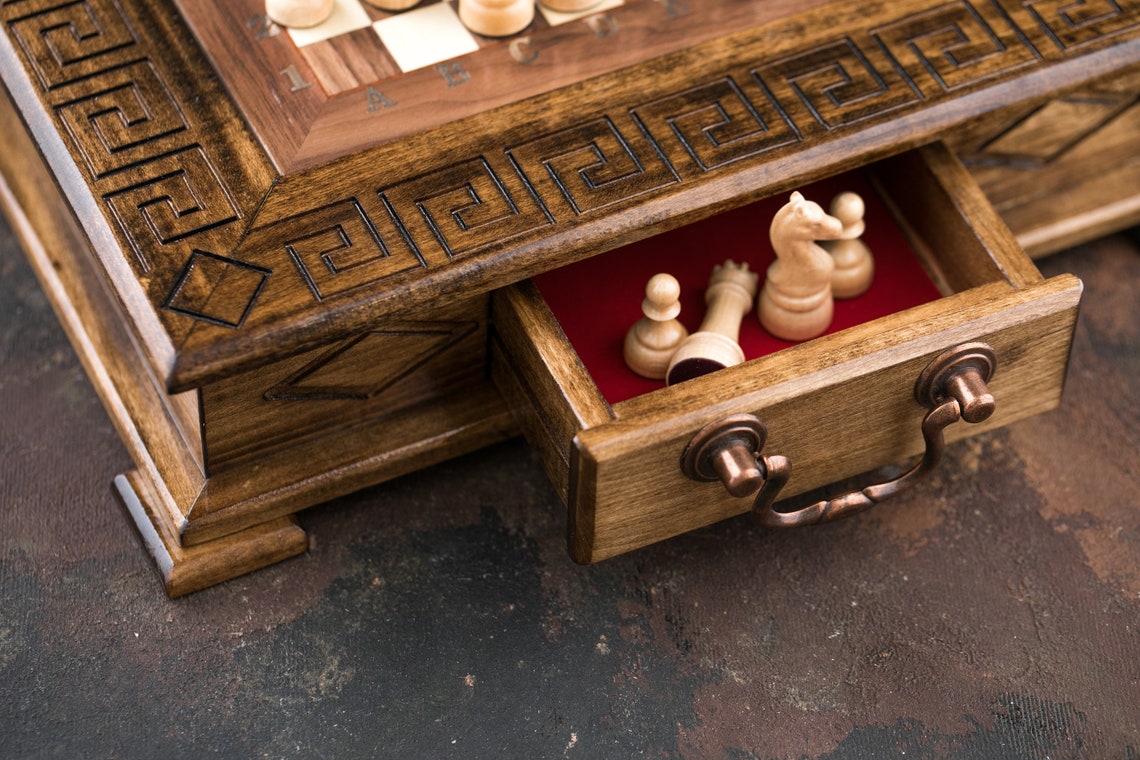 Chess Set With Storage Box Handmade Wooden Chess Set | Etsy