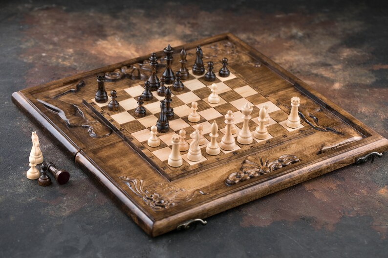 Chess Set With Board Engraved Girl Wood Chess Set - Etsy