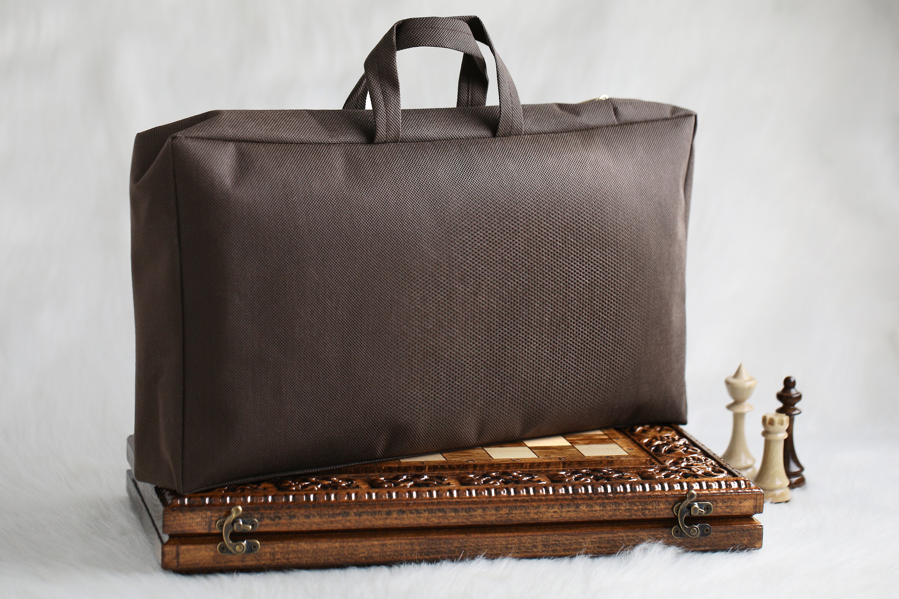 Exclusive Handmade Wooden Chess Set, 75x35x7 cm