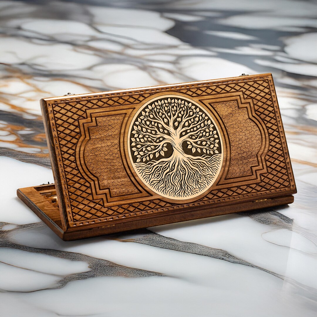 Backgammon Set With Carved Tree, Presonalized Backgammon Set - Etsy