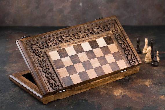 Wooden Chess Set Engraved Chess Board With Premium Figures | Etsy