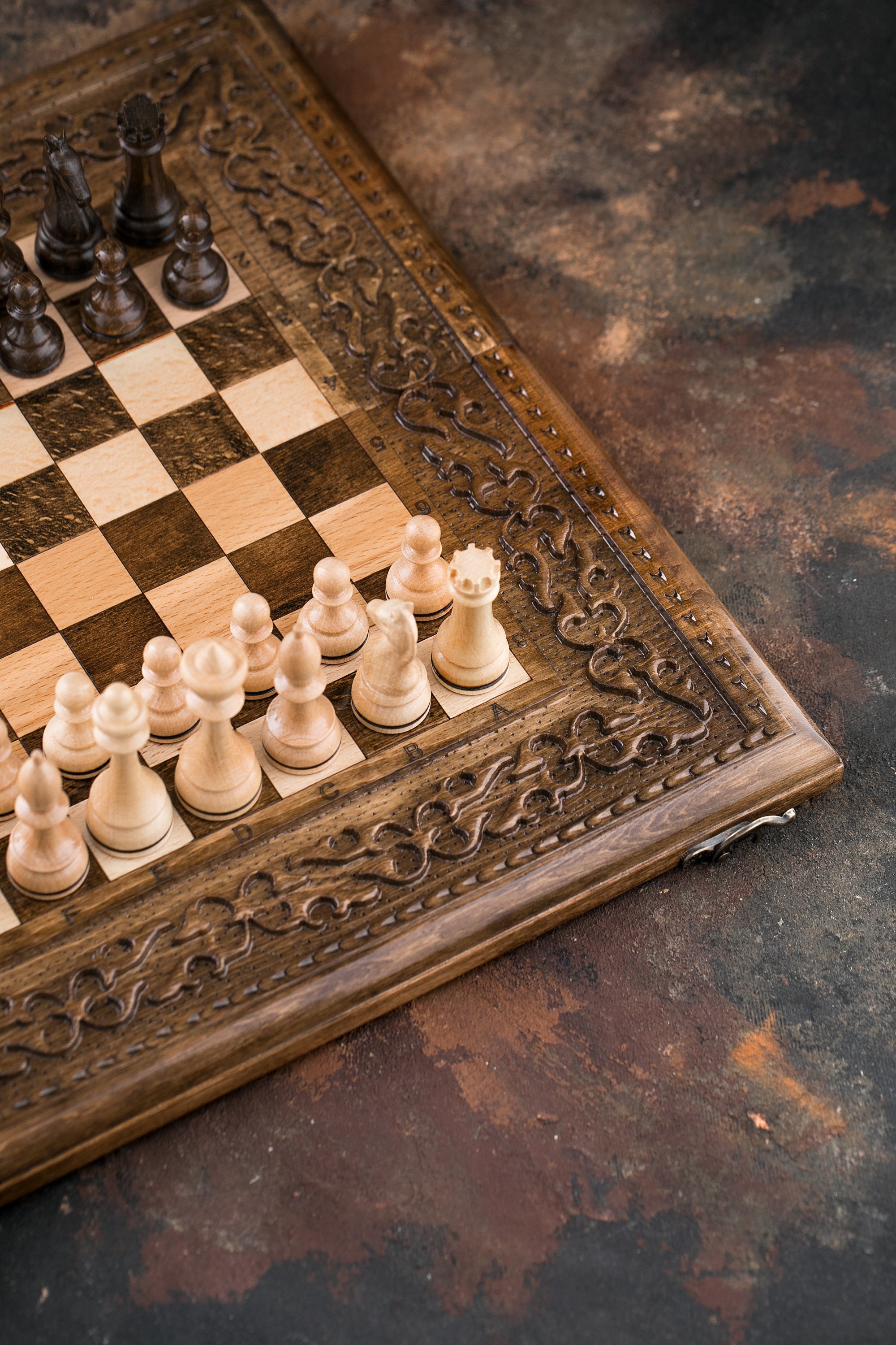 Wooden Chess Set Engraved Chess Board With Premium Figures | Etsy