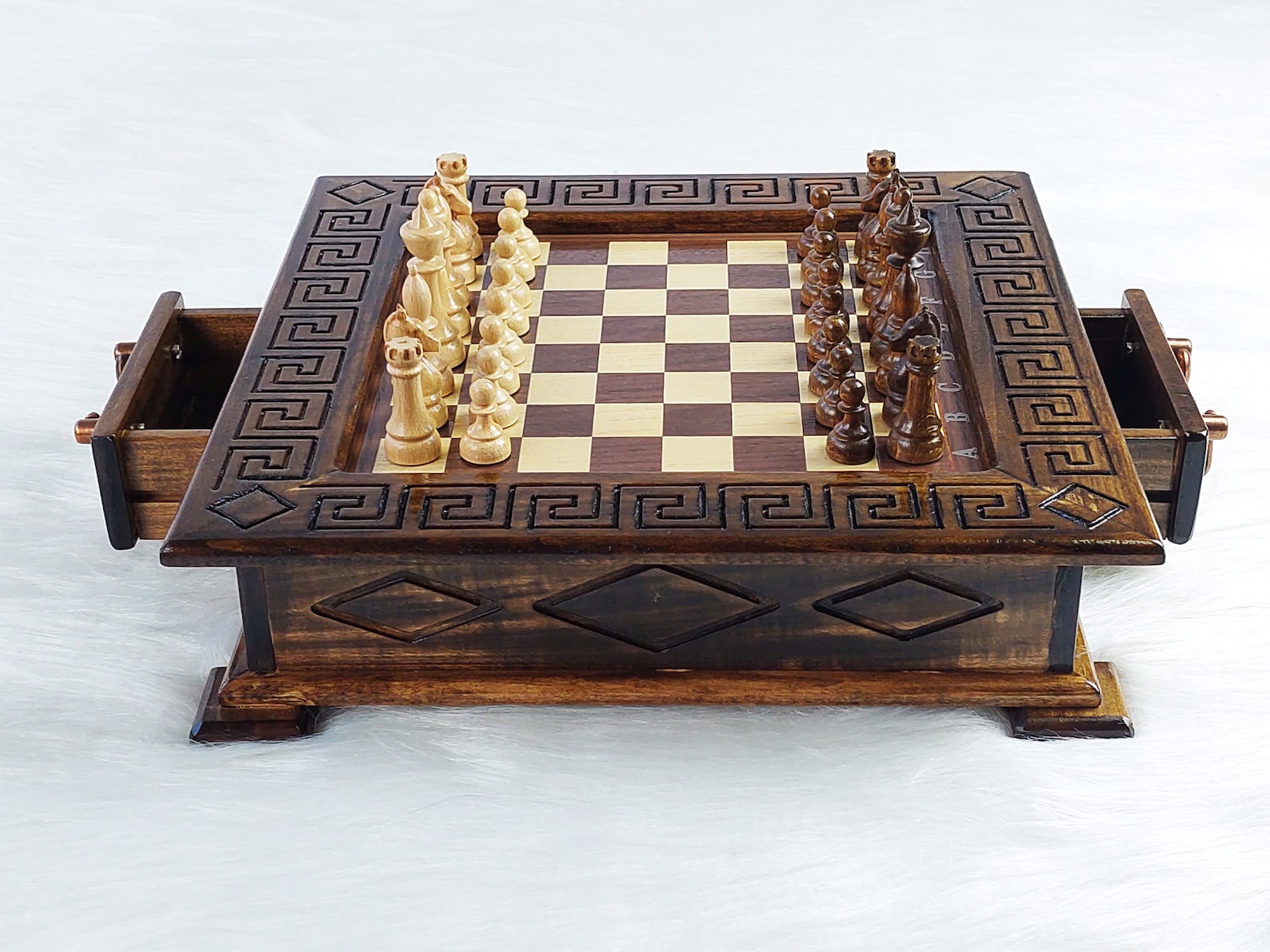 Handmade Wooden Chess Set, Chess Table With Storage Box, Personalized ...