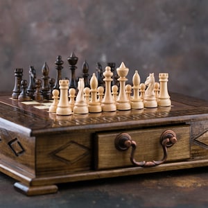 Chess Set With Storage Box, Handmade Wooden Chess Set, Personalized ...