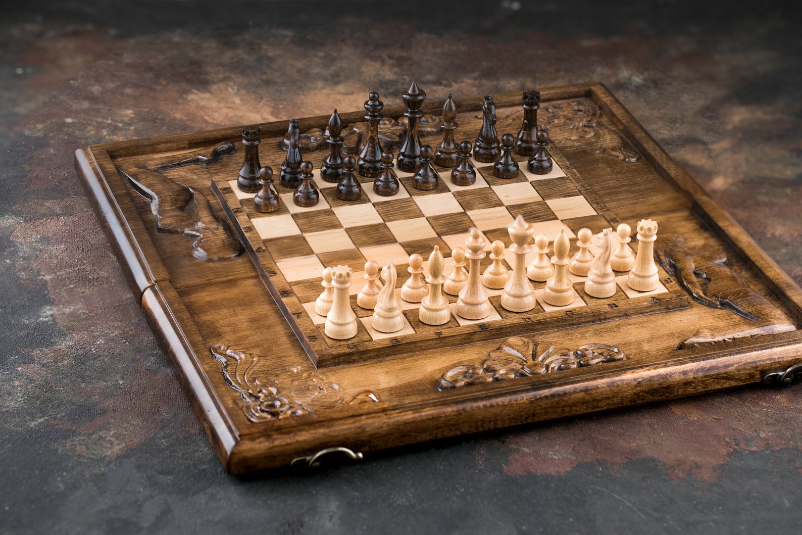 Chess Set With Board Engraved Girl Wood chess Set | Etsy