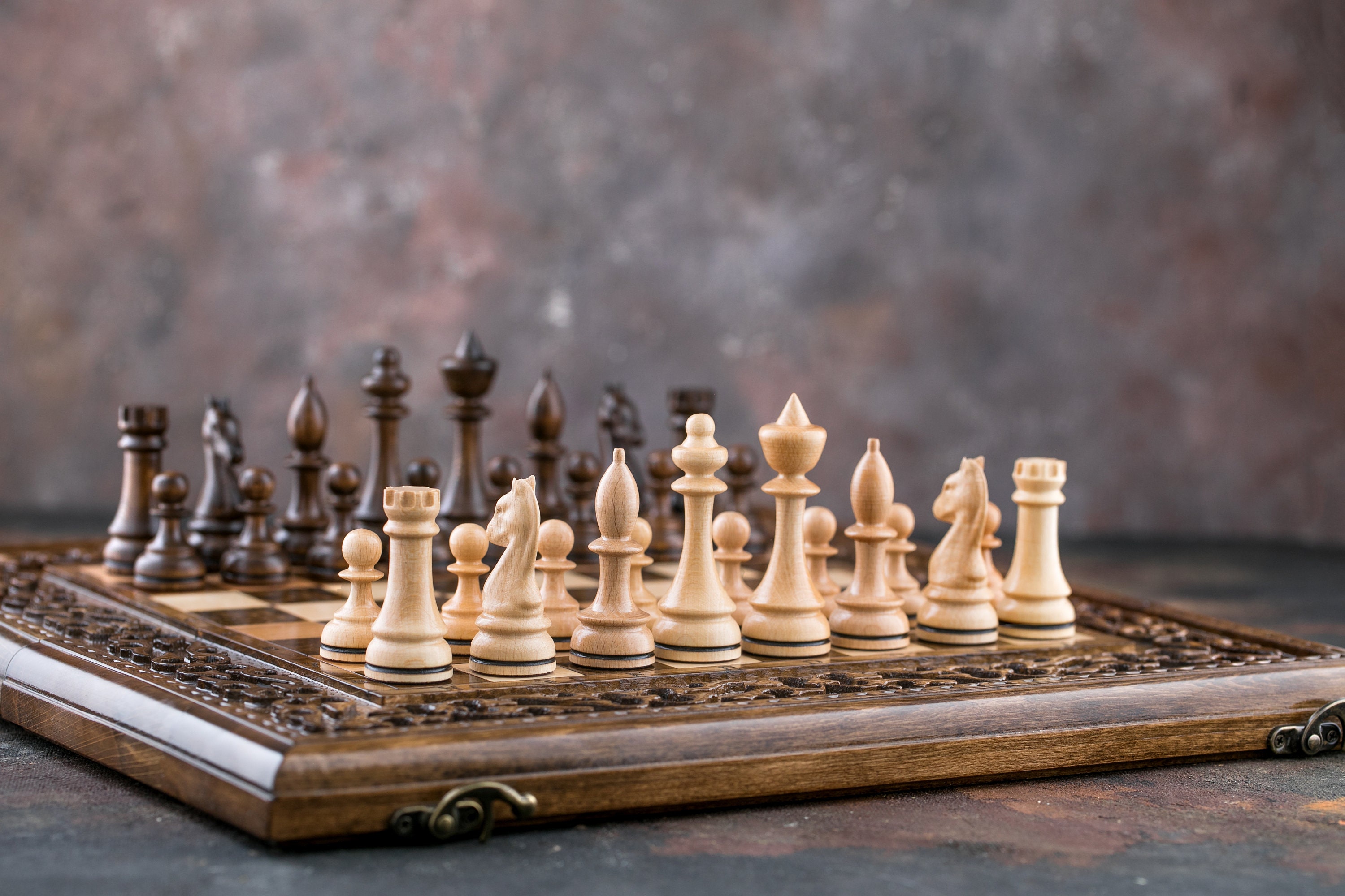 Wooden Chess Set Engraved Chess Board With Premium Figures | Etsy