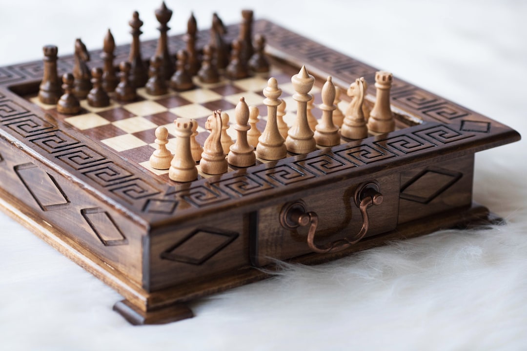 Handmade Wooden Chess Set, Chess Table With Storage Box, Personalized ...