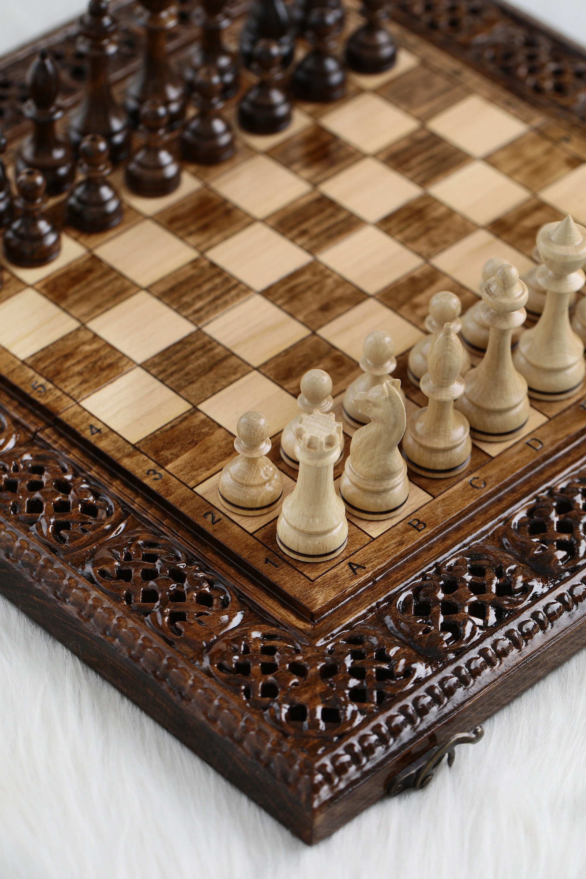 Carved Chess Set Wood Chess Board Personalized Birthday Gift | Etsy