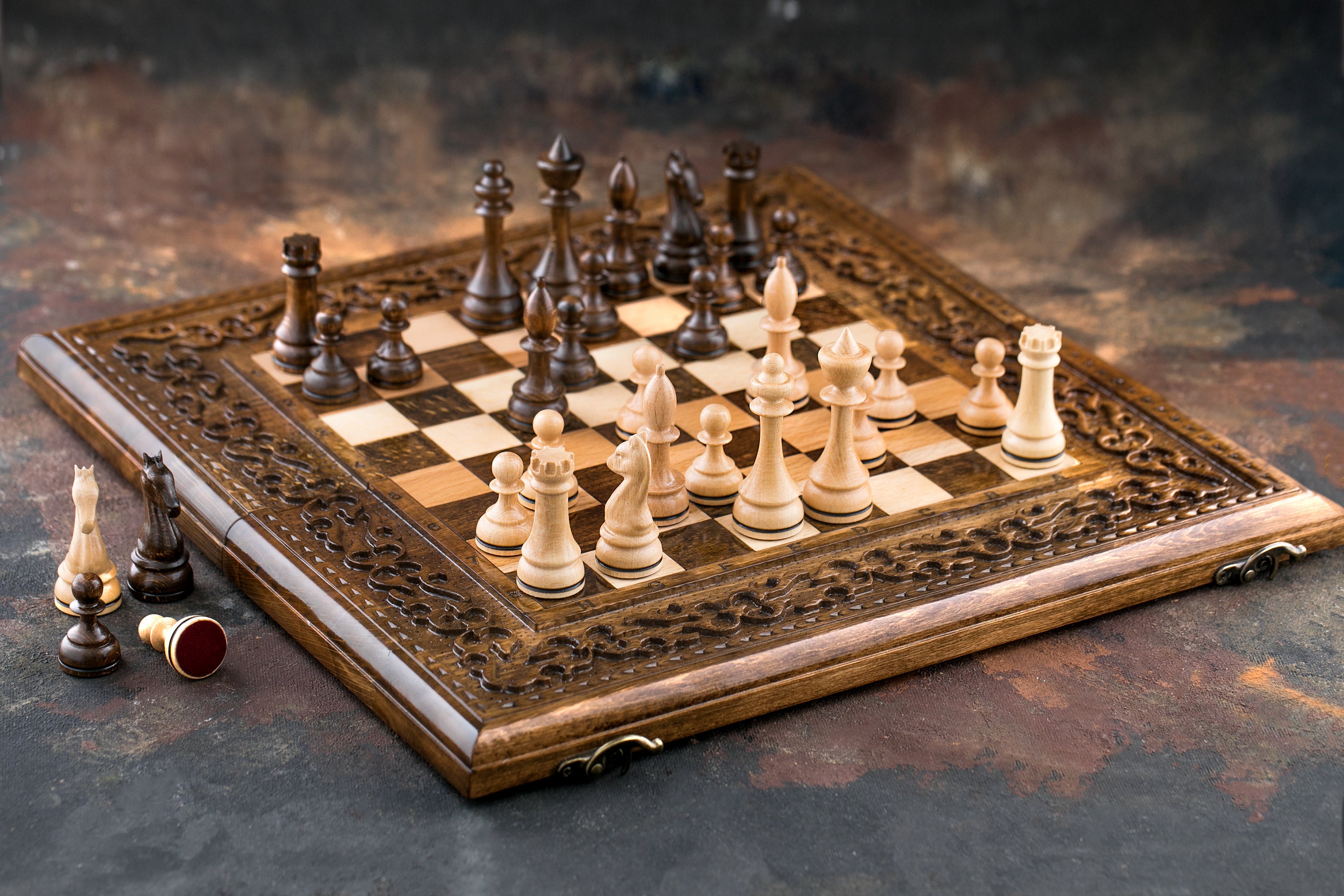 Wooden Chess Set Engraved Chess Board With Premium Figures | Etsy