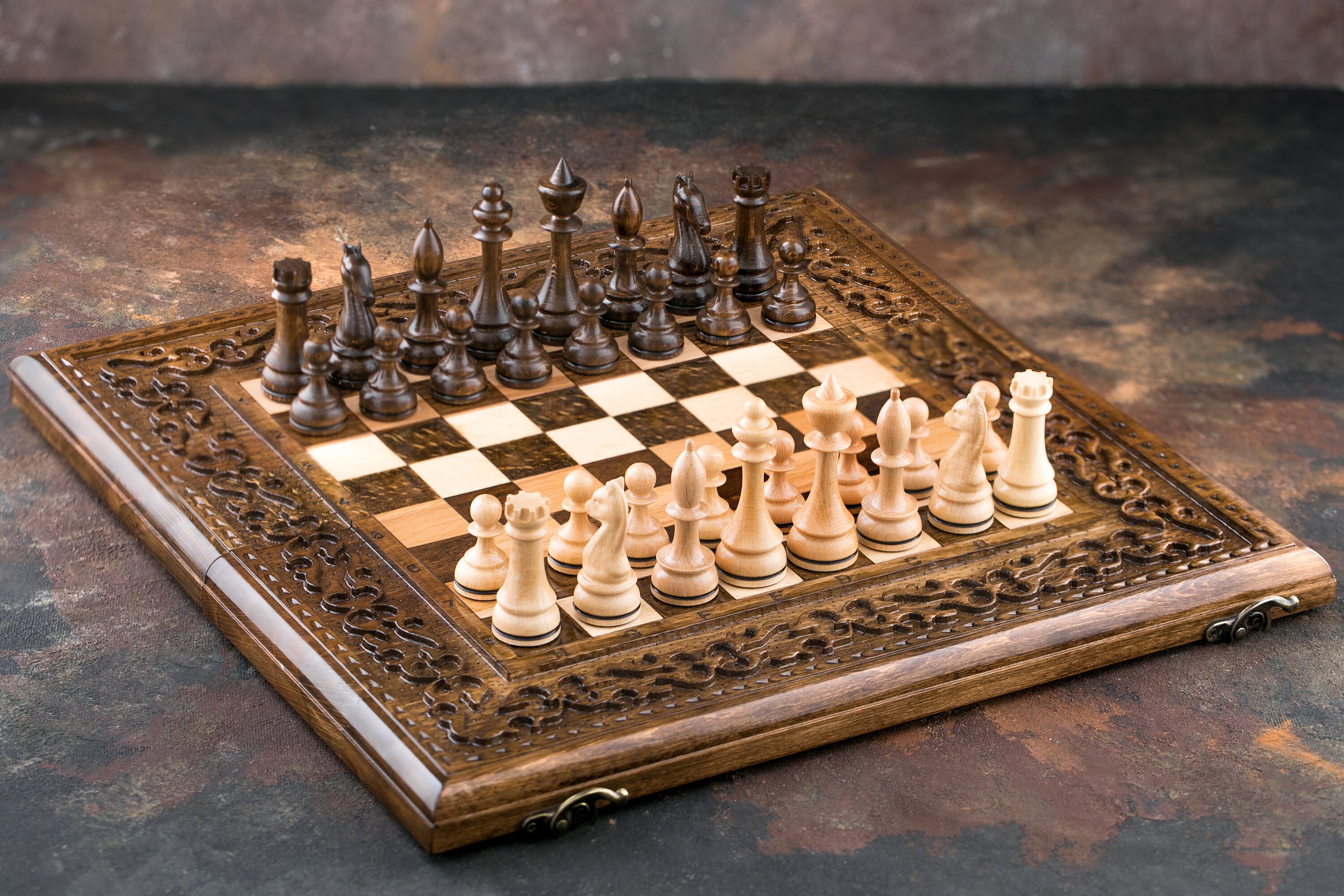 Wooden Chess Set Engraved Chess Board With Premium Figures | Etsy
