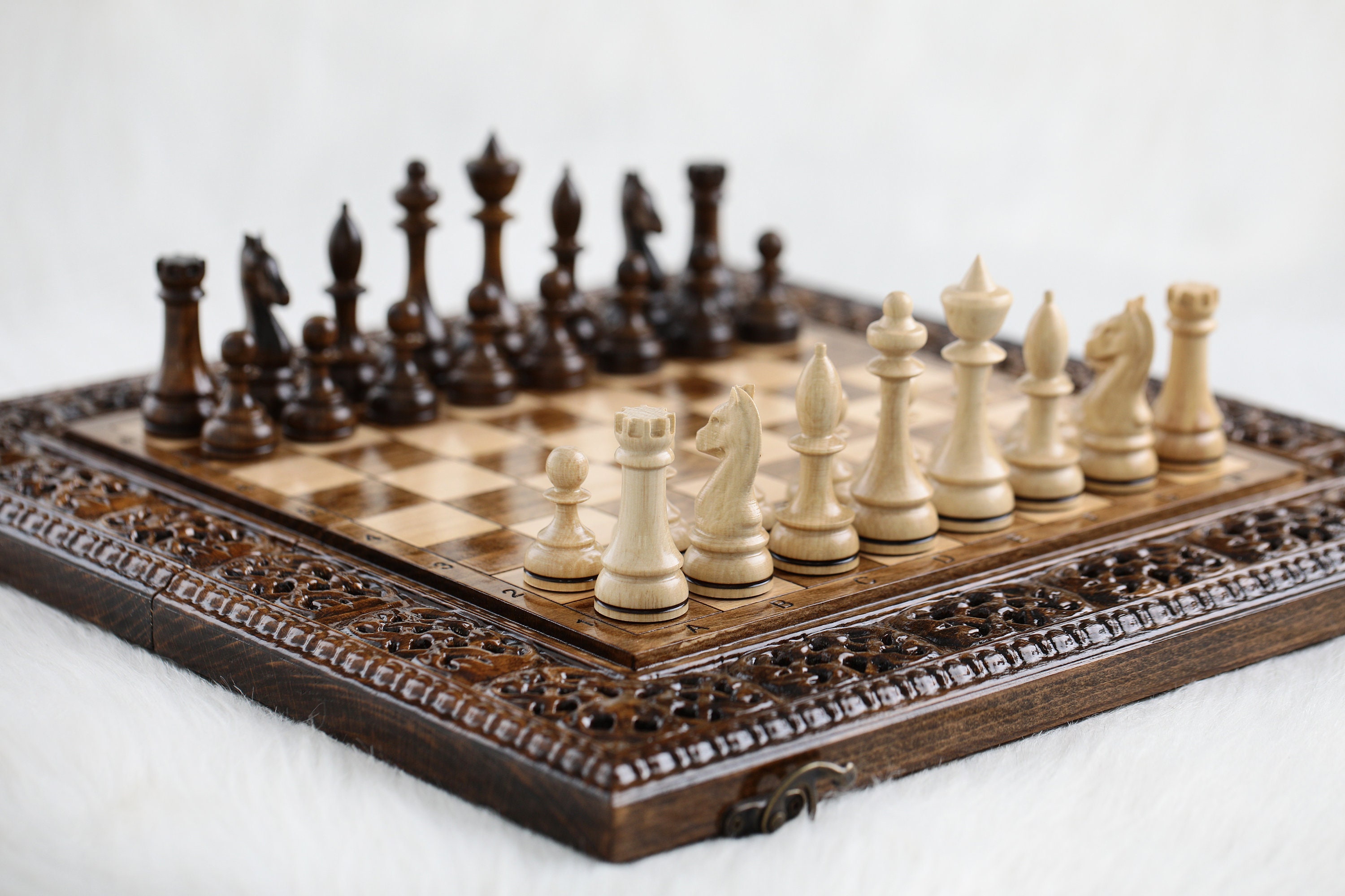 Carved Chess Set Wood Chess Board Personalized Birthday Gift | Etsy