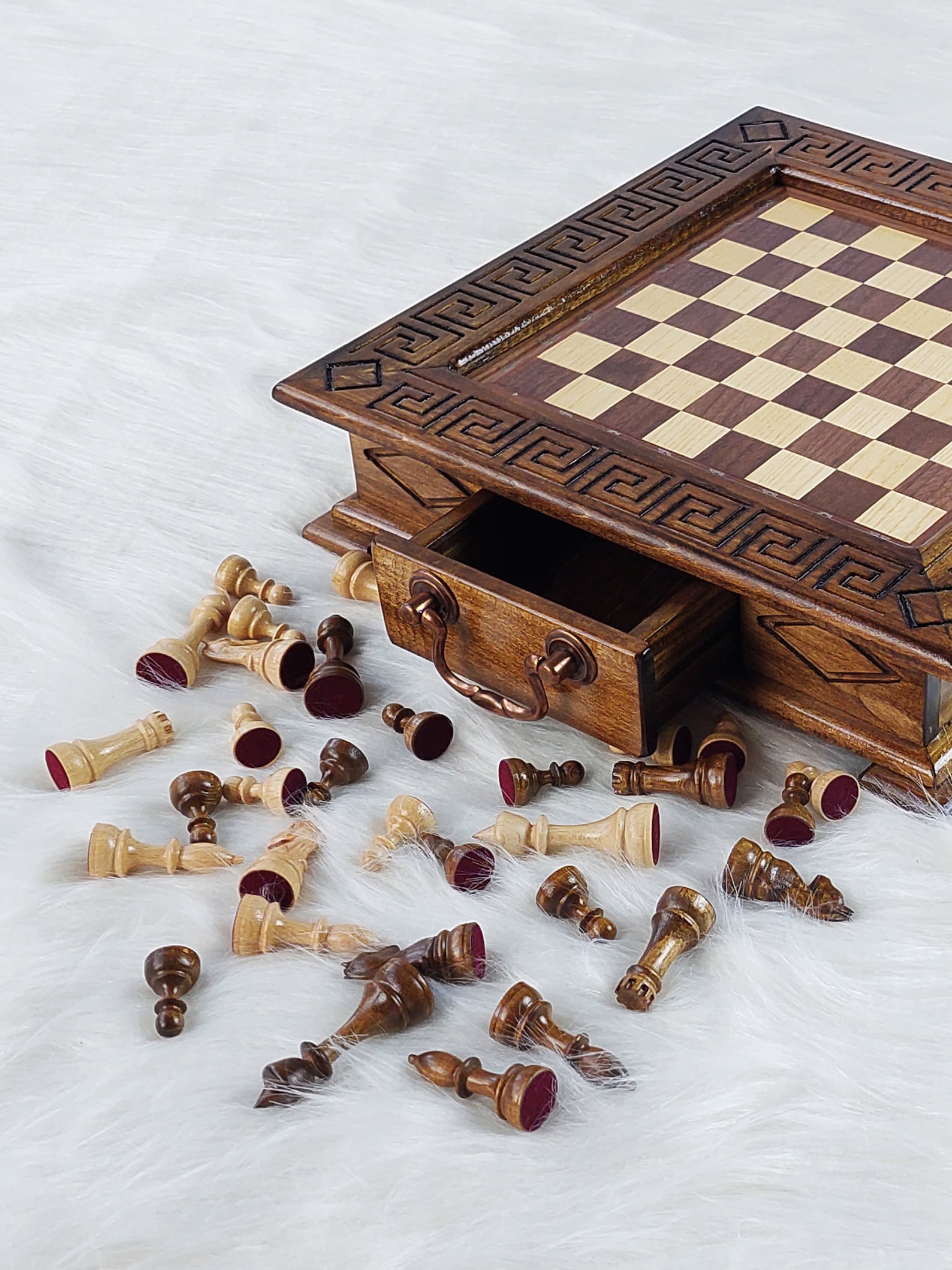 Handmade Wooden Chess Set, Chess Table With Storage Box, Personalized ...