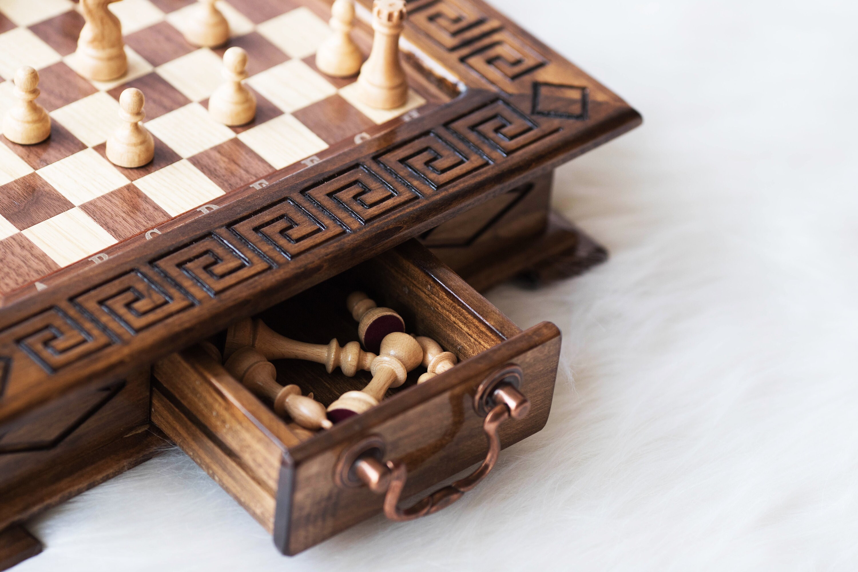 Handmade Wooden Chess Set Chess Table With Storage Box - Etsy