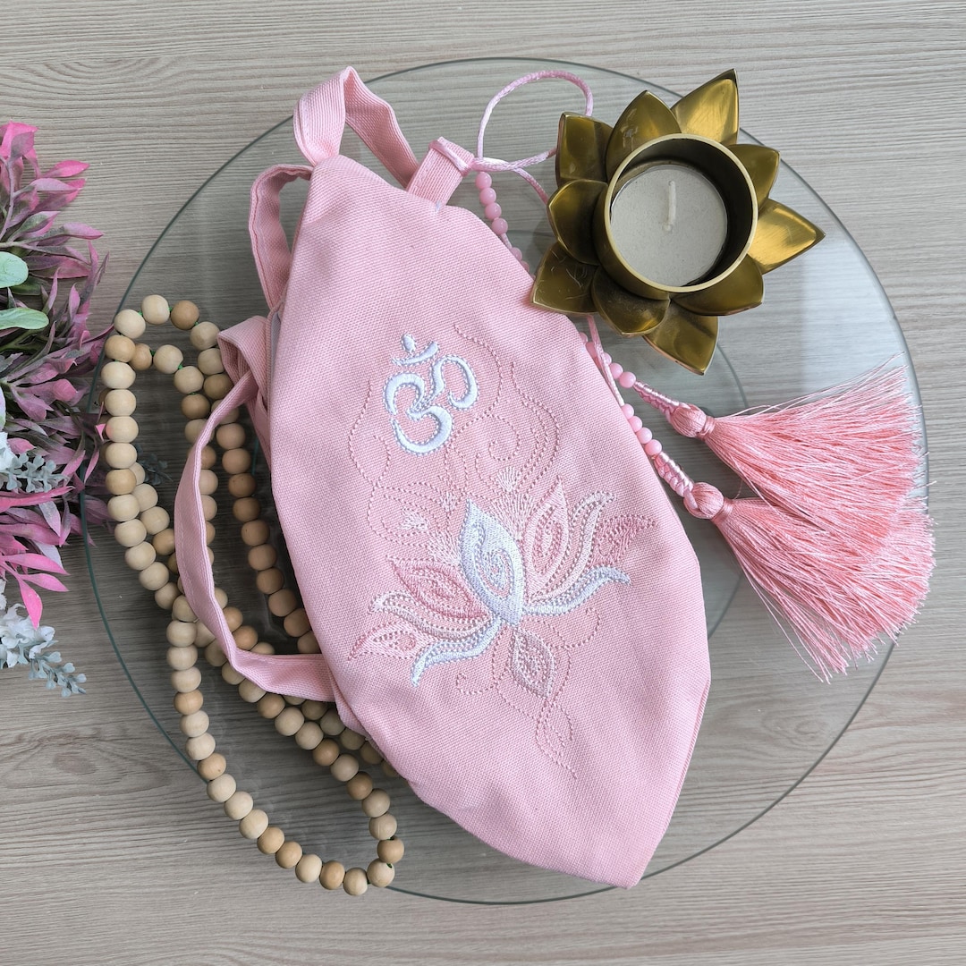 Pink Japa Mala Beads Bag With Counter. Prayer Bag. Embroidered Lotus ...