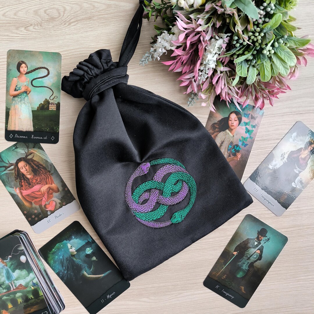 Tarot Bag With Embroidered Snakes. Case for Tarot Cards. Personalized ...