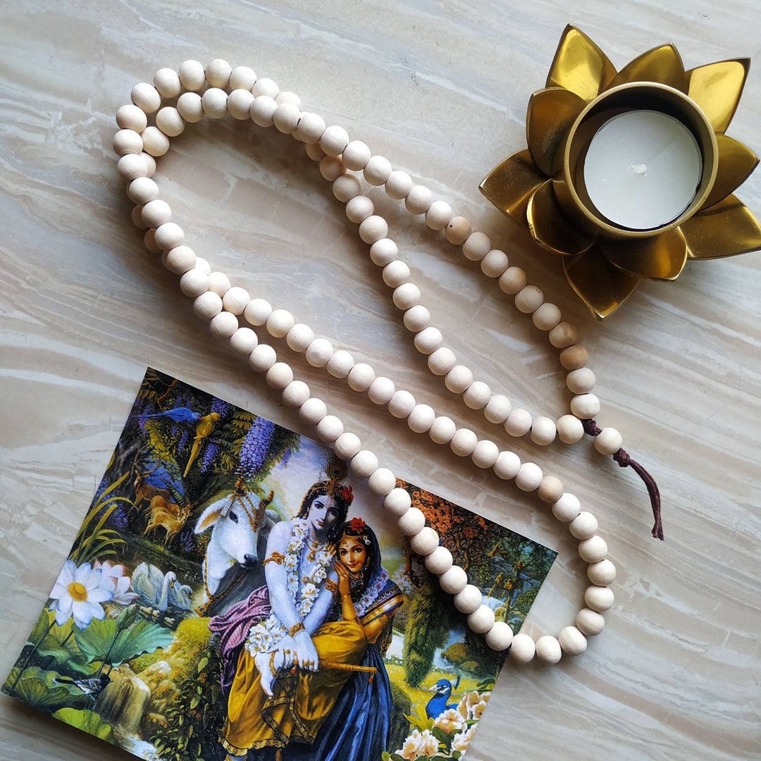 108 Beads Mala, Meditation Mala, Wooden Natural Beads, Vaishnavism ...