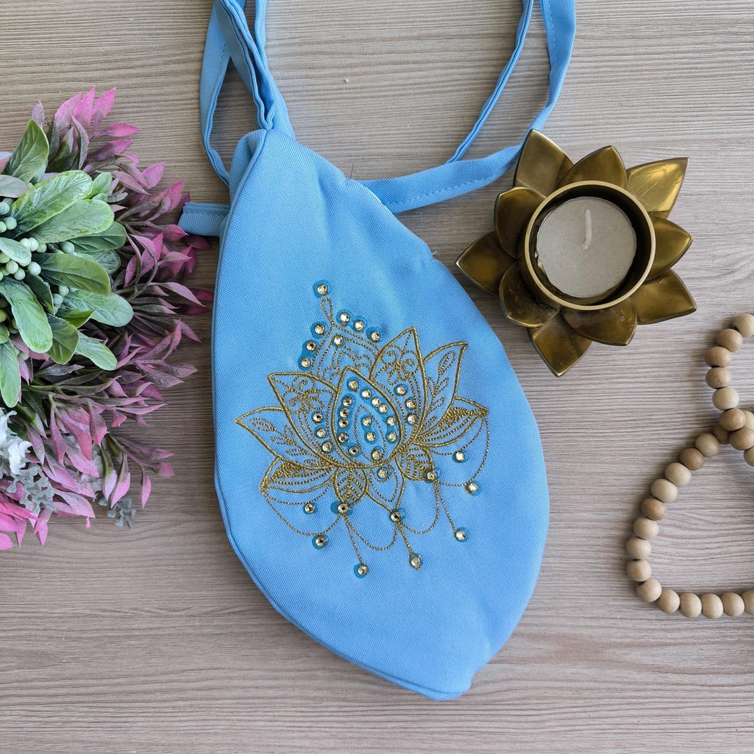 Light Blue Japa Mala Beads Bag With Counter. Prayer Bag. Embroidered ...