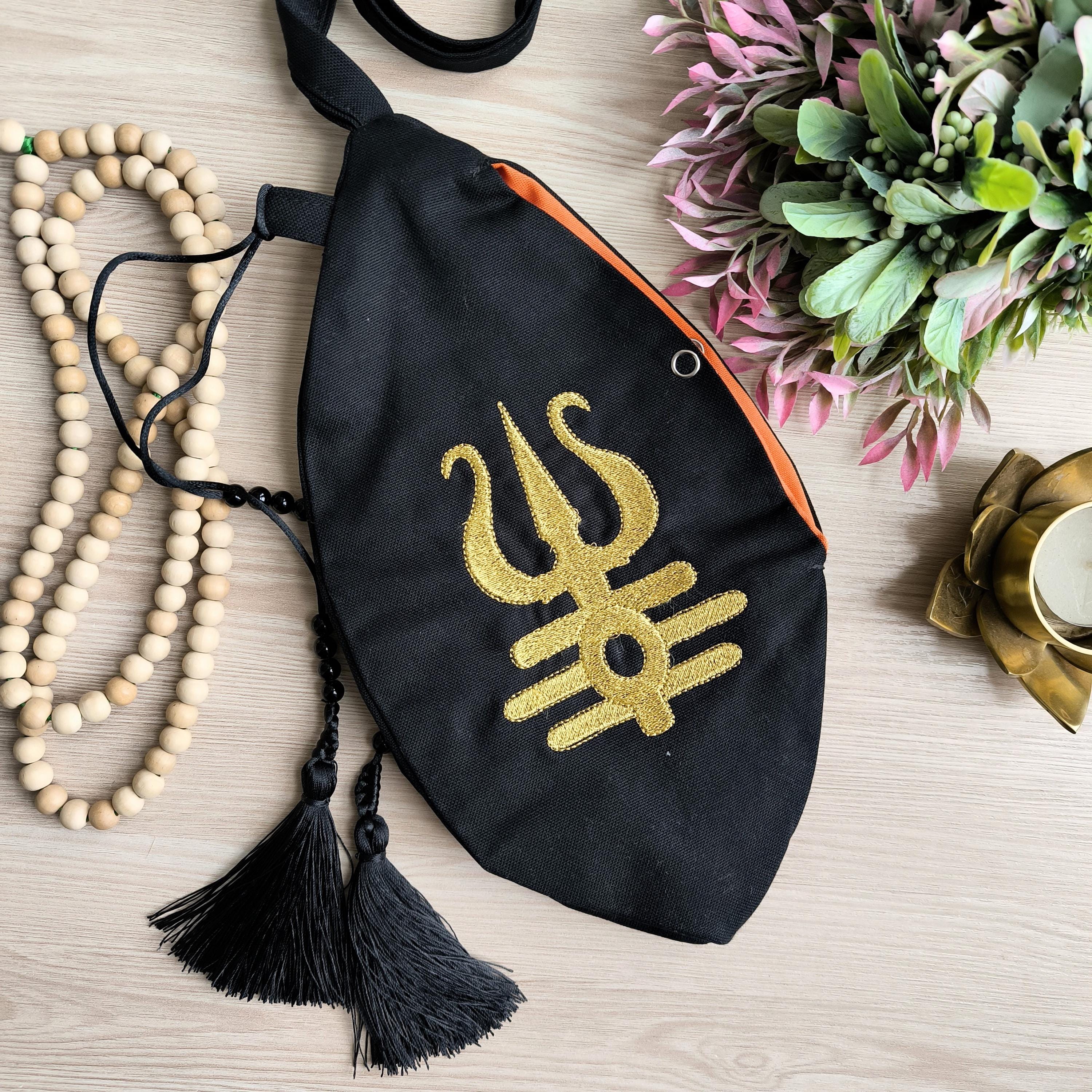 Embroidered Shiva Triden and Personalized Japa Mala Beads Bag. Prayer ...