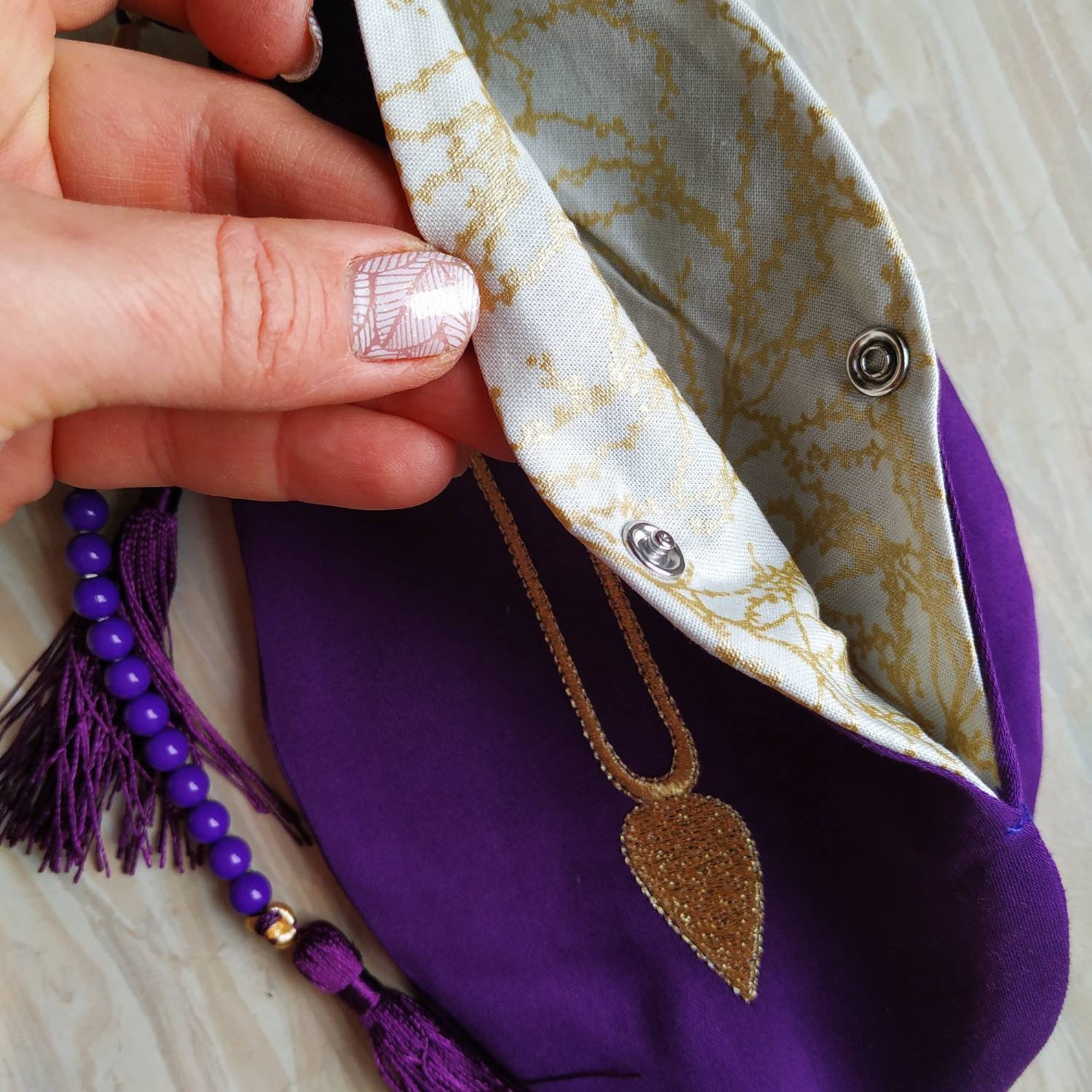 Purple Japa Mala Beads Bag With Counter. Prayer Bag. Embroidered Golden ...