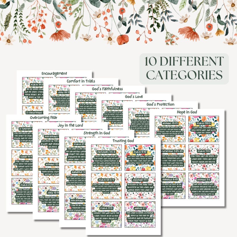 Floral Bible Verse Cards | 60 Printable Scripture Affirmations (PDF) - Etsy