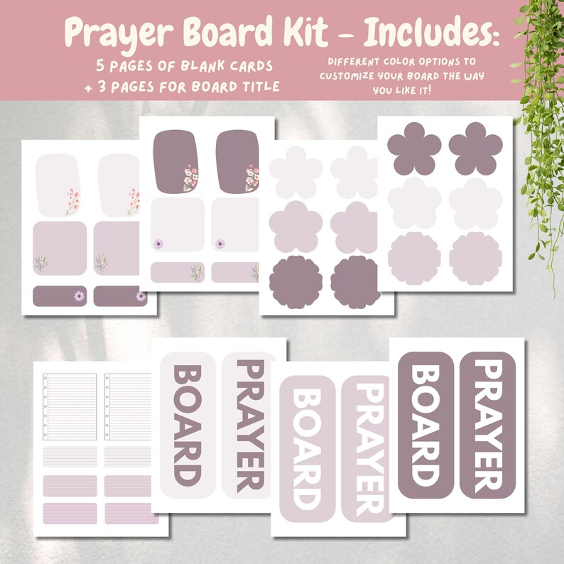 Floral Prayer Board Kit | Pink & Purple Christian Vision Board (PDF ...