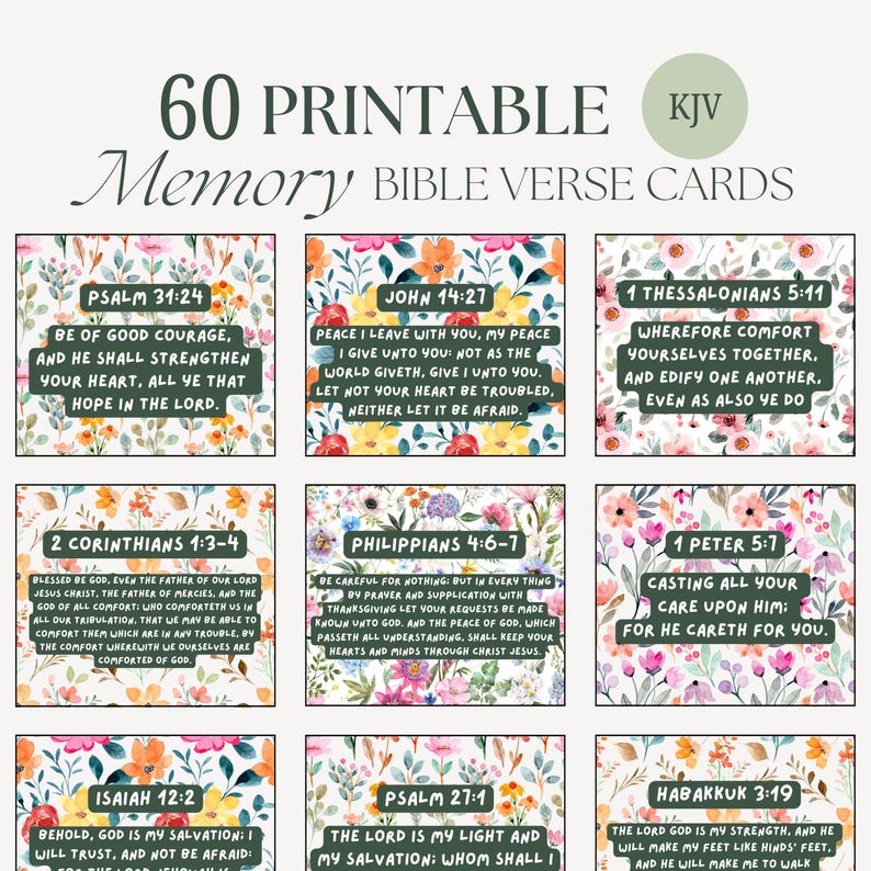 Floral Bible Verse Cards | 60 Printable Scripture Affirmations (PDF) - Etsy