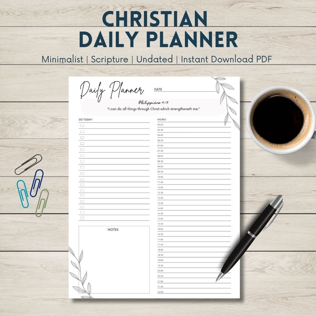 Christian Daily Planner Printable, Hourly Planner, Simple Daily Planner ...
