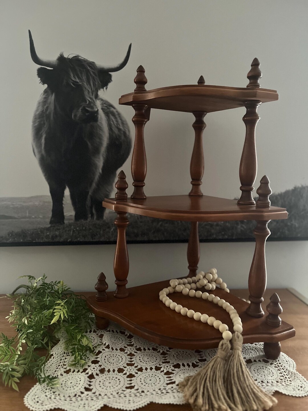 Vintage Solid Wood Three-tiered Shelf Shelf Storage Solid Wood Wall ...