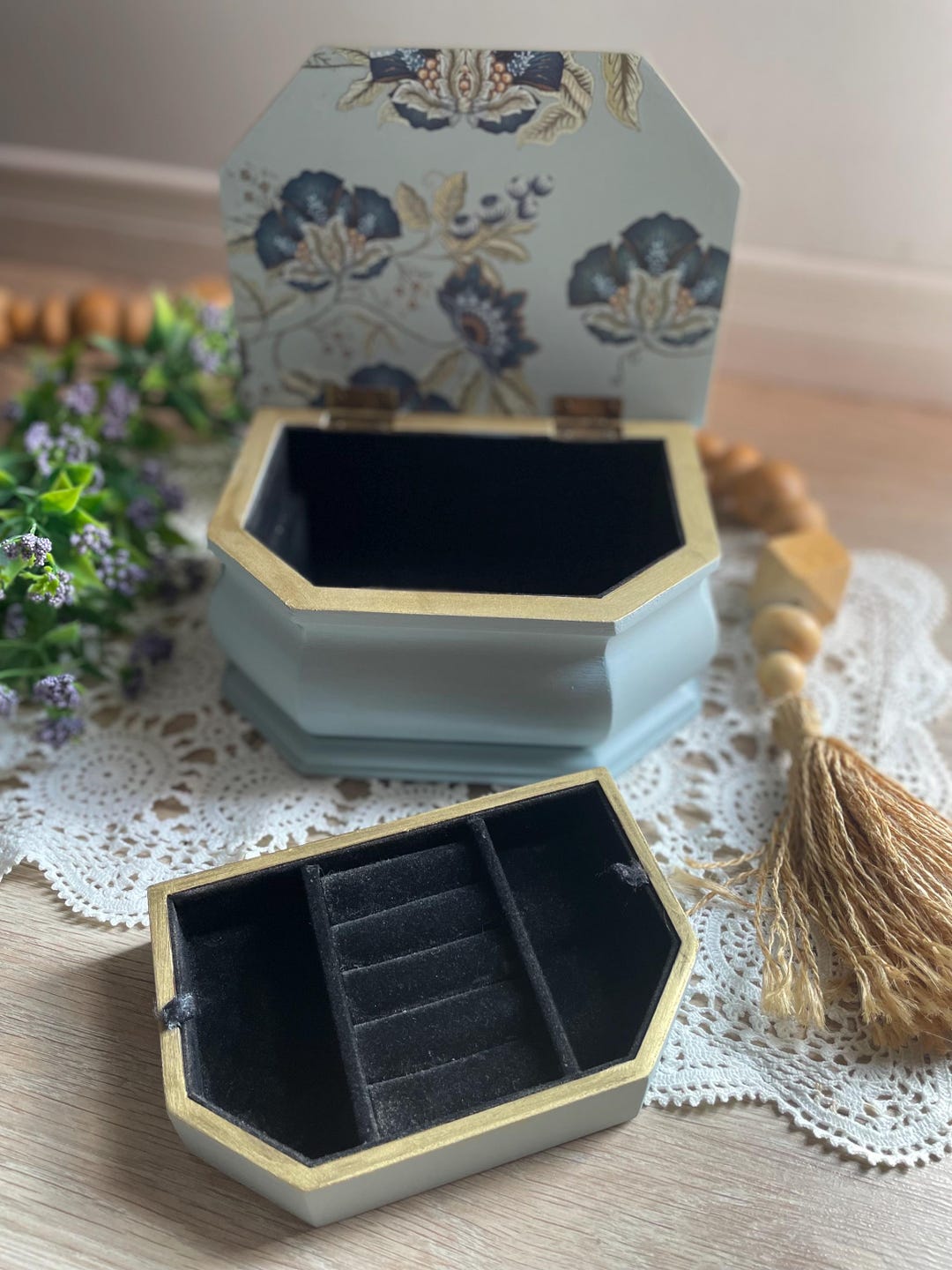 Upcycled Bombay Jewelry Box With Tray | Embroidered Lotus Design ...