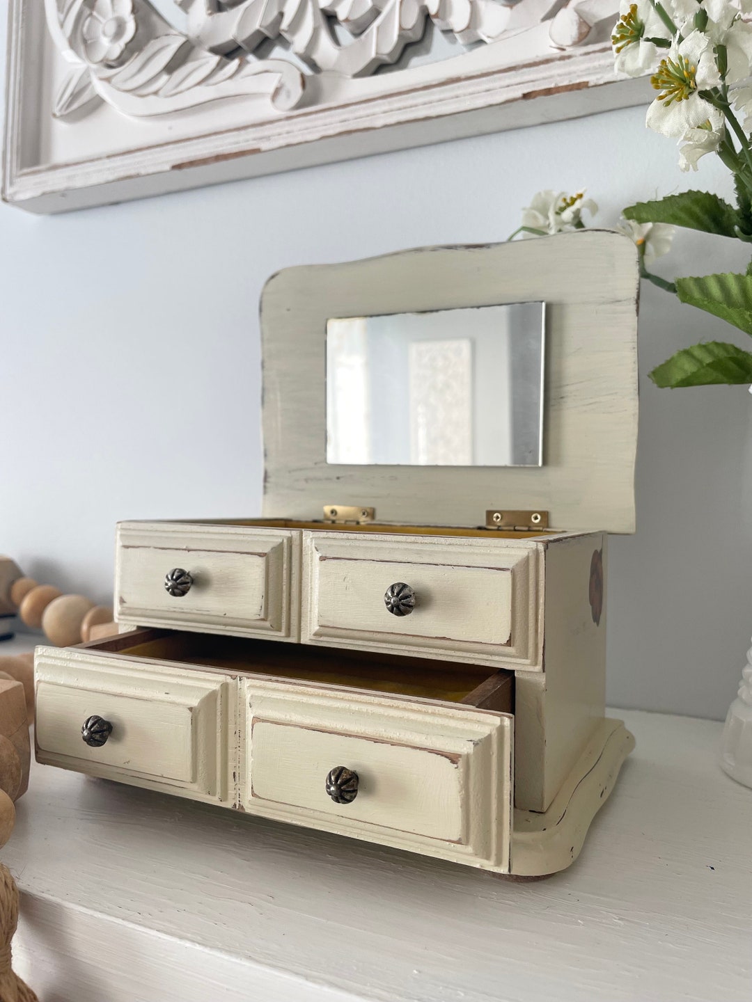 Refinished/upcycled Vintage Jewelry Box With Drawer, Mirror & Ring ...