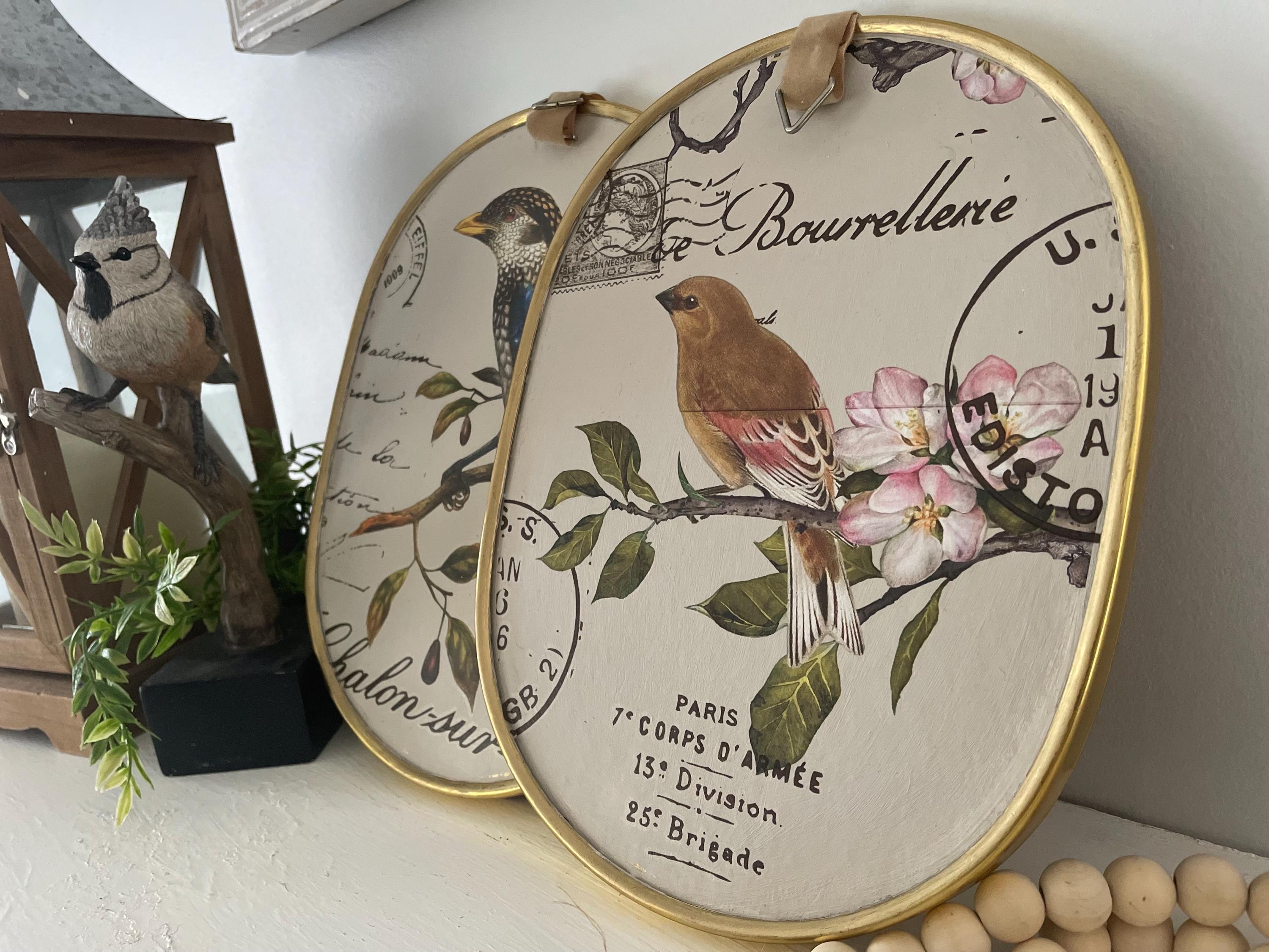 Pair of Repurposed Vintage Hanging Art in Gold Frames | Birds & Floral ...