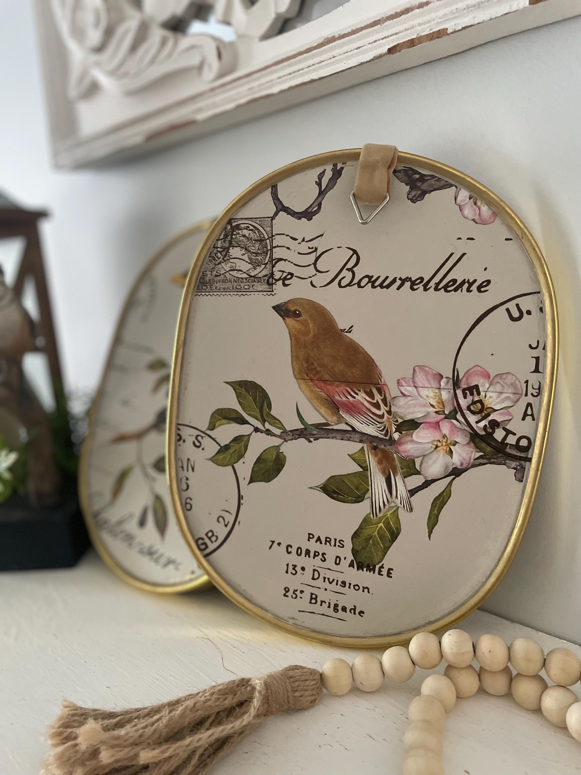 Pair of Repurposed Vintage Hanging Art in Gold Frames | Birds & Floral ...