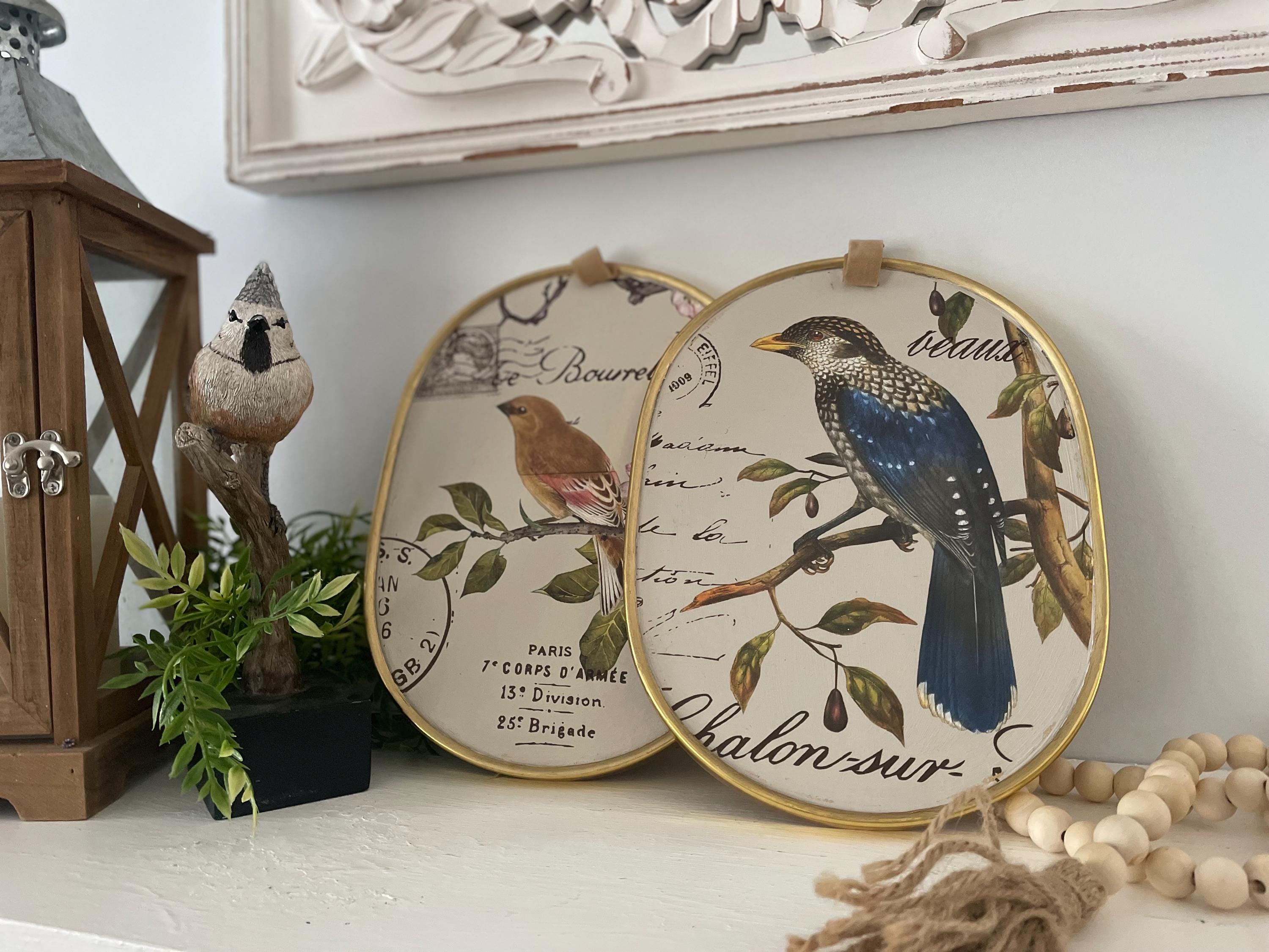 Pair of Repurposed Vintage Hanging Art in Gold Frames | Birds & Floral ...