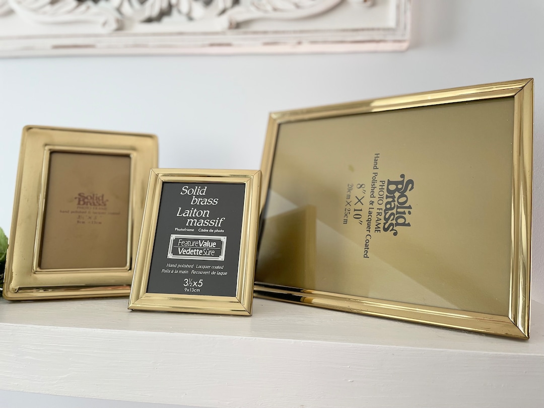Set of 3 Vintage Solid Brass Picture Frames Two Different Sizes 3.5x5 ...
