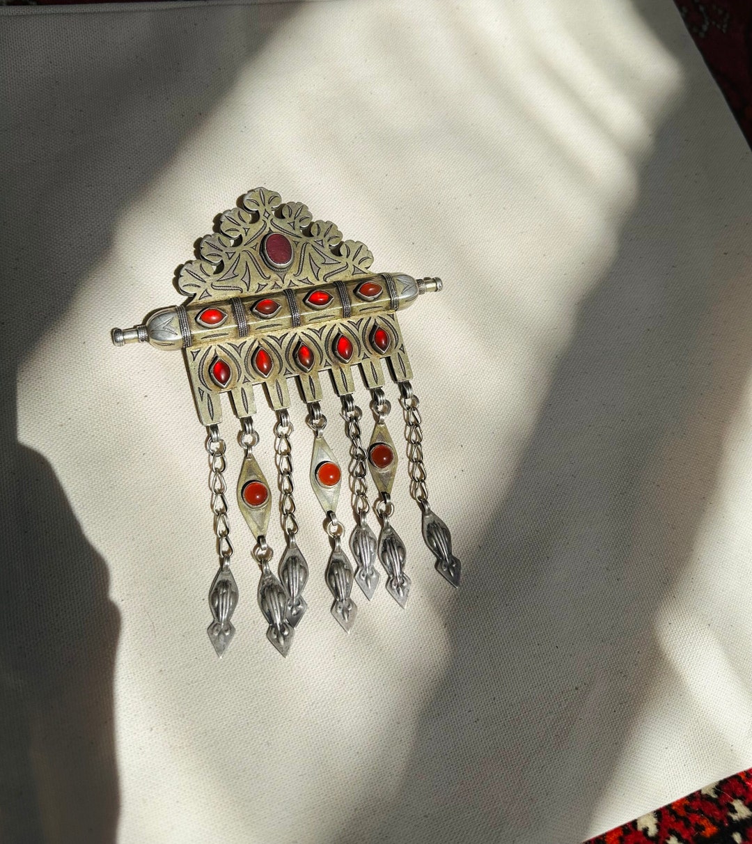Turkmen Antique Silver Necklace: Carnelian & Garnet Handmade Jewelry - Etsy