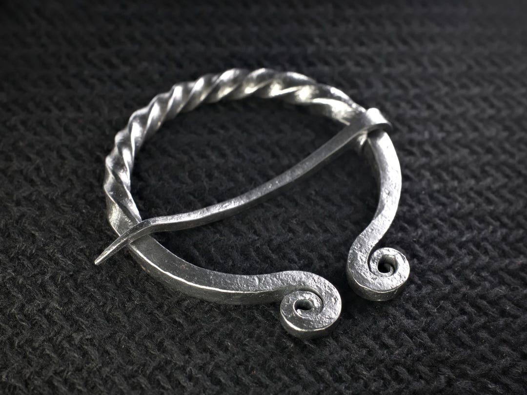 Viking Cloak Pin - Medieval Penannular Brooch, Forged Fibula, Twisted ...