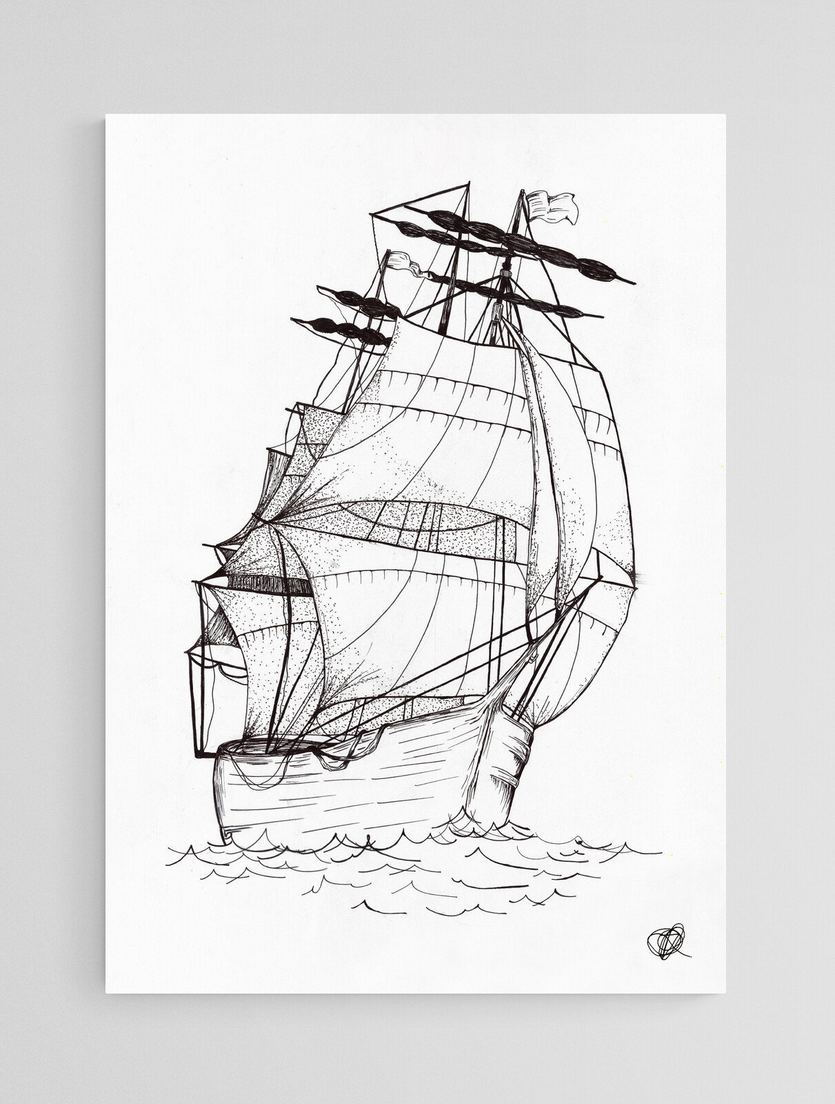 Ship, Hand Drawn, Digital Download, Printable Art, Black and White ...