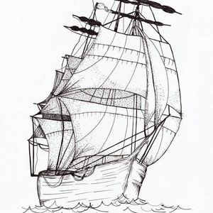 Ship, Hand Drawn, Digital Download, Printable Art, Black and White ...