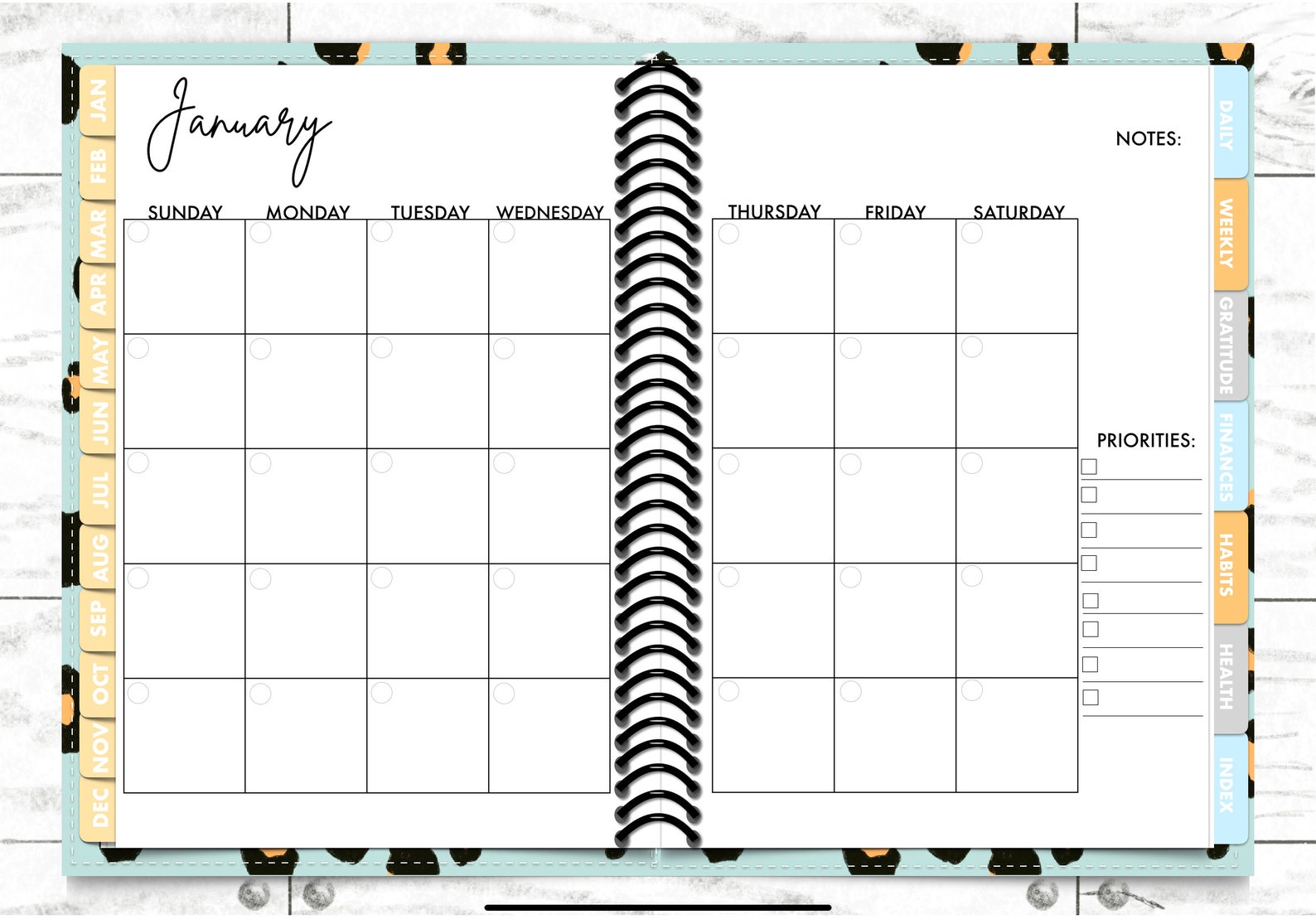 Leopard Print Landscape Digital Planner UNDATED YEARLY | Etsy