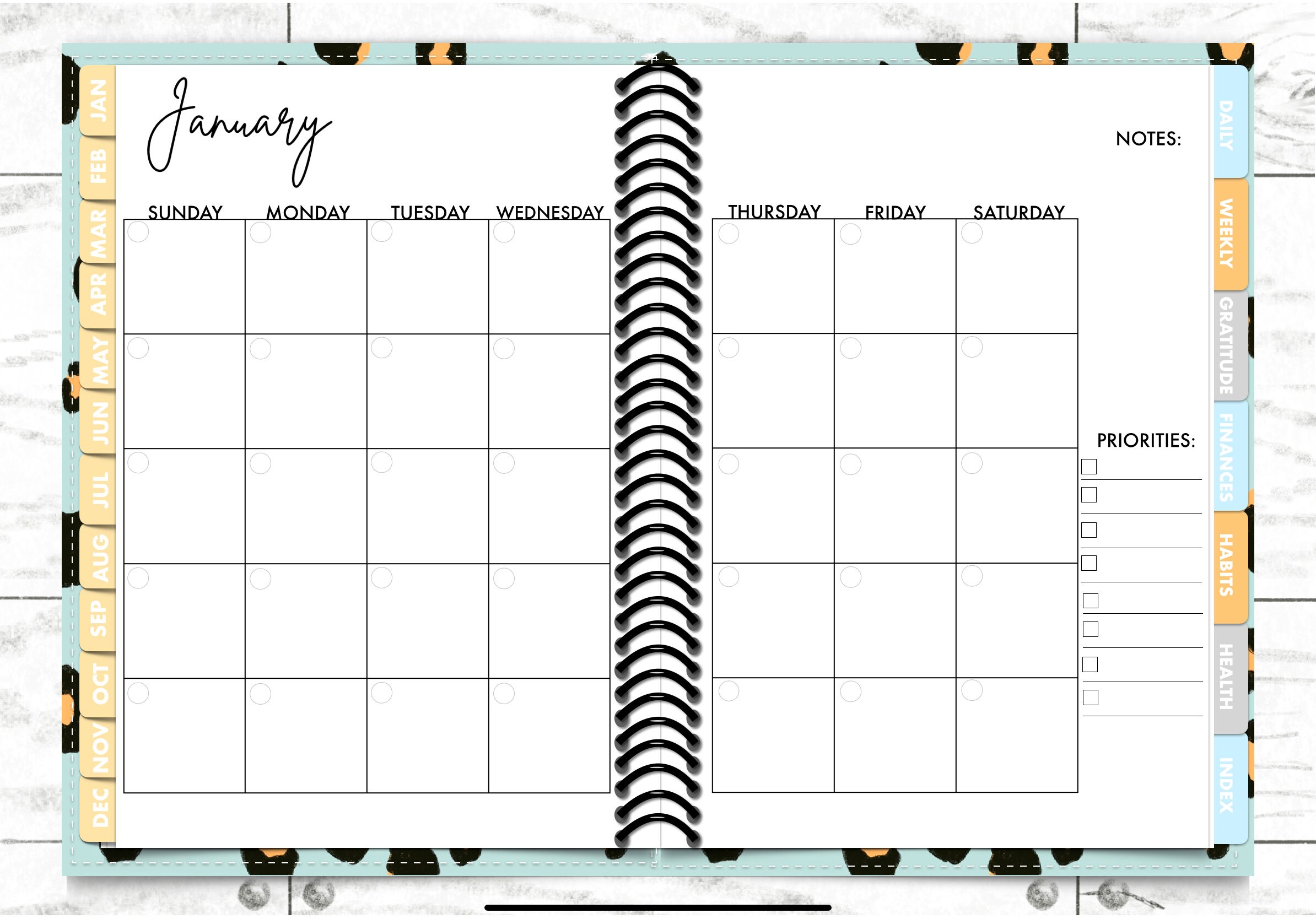 Leopard Print Landscape Digital Planner UNDATED YEARLY Lifestyle ...