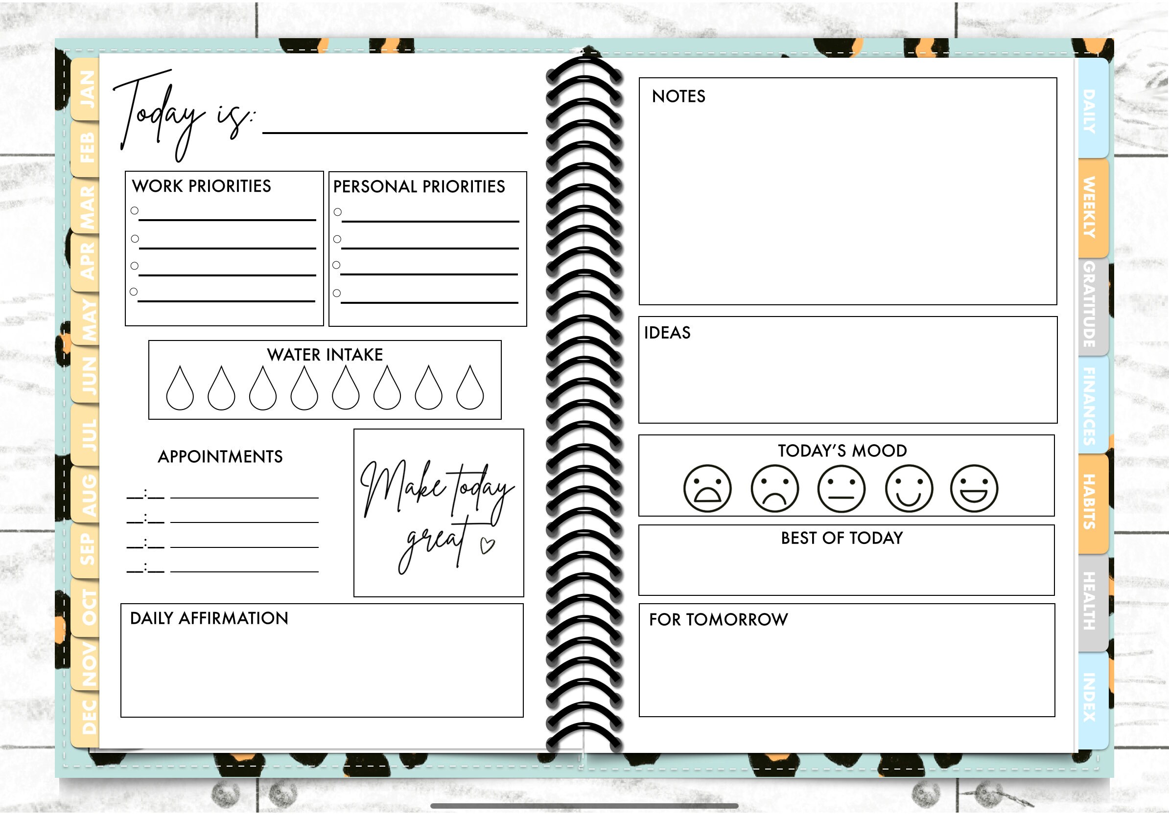 Leopard Print Landscape Digital Planner- UNDATED YEARLY Lifestyle ...