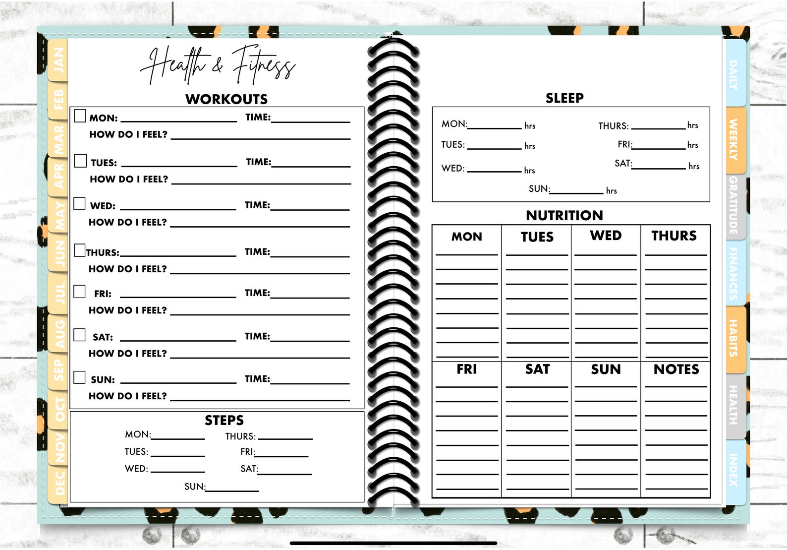 Leopard Print Landscape Digital Planner- UNDATED YEARLY Lifestyle ...