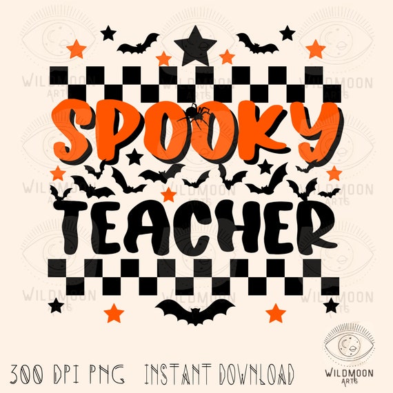 Spooky Teacher Png-halloween Png Designsretro Halloween - Etsy