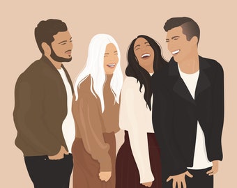 Custom 3 Person Digital Illustration Portrait Personalized Gift Gift ...